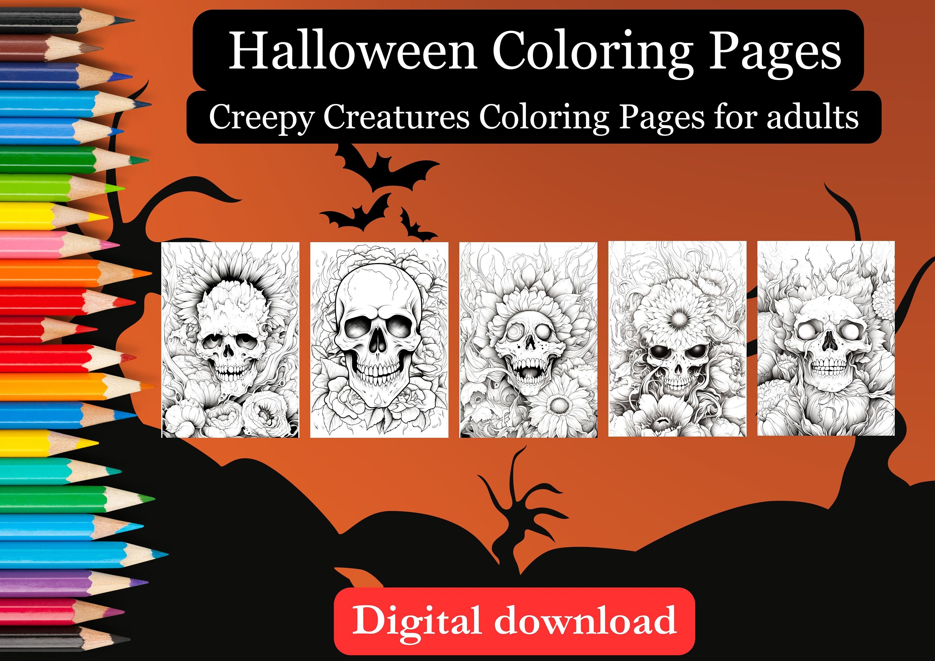 PRINTABLE- Intricate Halloween Coloring Pages for Adults - Creepy ...