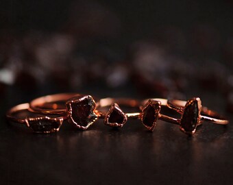 Dainty Copper Garnet Ring, Copper Ring, Garnet Mothers Ring, January Birthstone Ring, Stacking ...