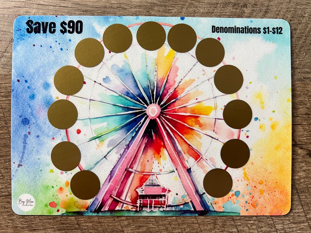 Watercolor Ferris Wheel Scratch off Mini Savings Challenge || Save 90 ...