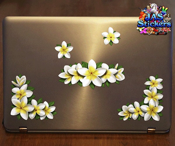 White Frangipani PLUMERIA FLOWER Corners Pack Car Sticker Decal Laptop ...