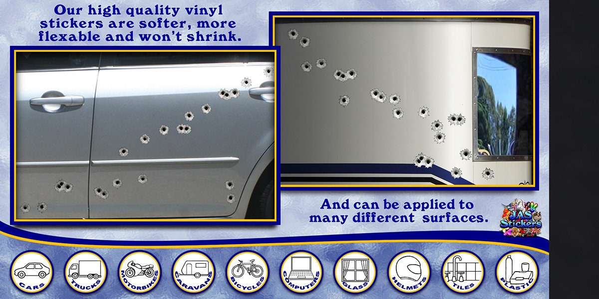 17 Fake BULLET HOLES Pack Funny Car Stickers Decal Bicycle Truck ...