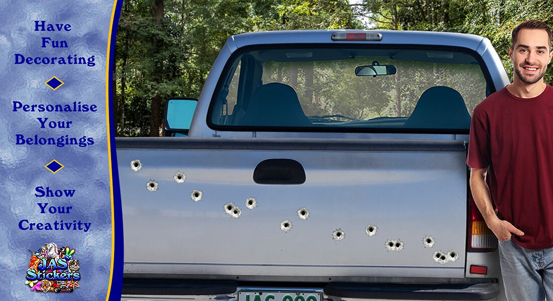 17 Fake BULLET HOLES Pack Funny Car Stickers Decal Bicycle Truck ...
