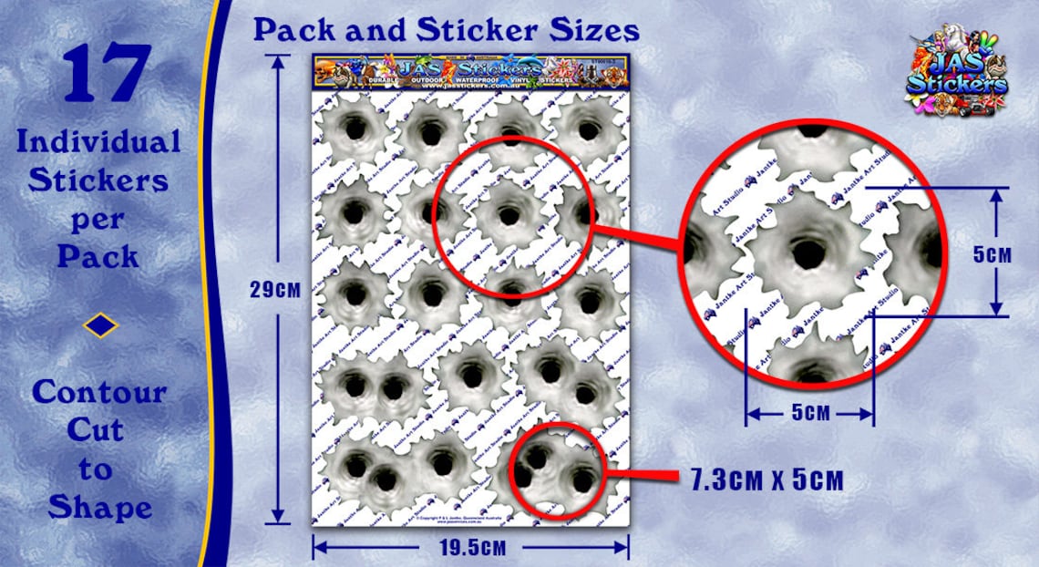 17 Fake BULLET HOLES Pack Funny Car Stickers Decal Bicycle Truck ...