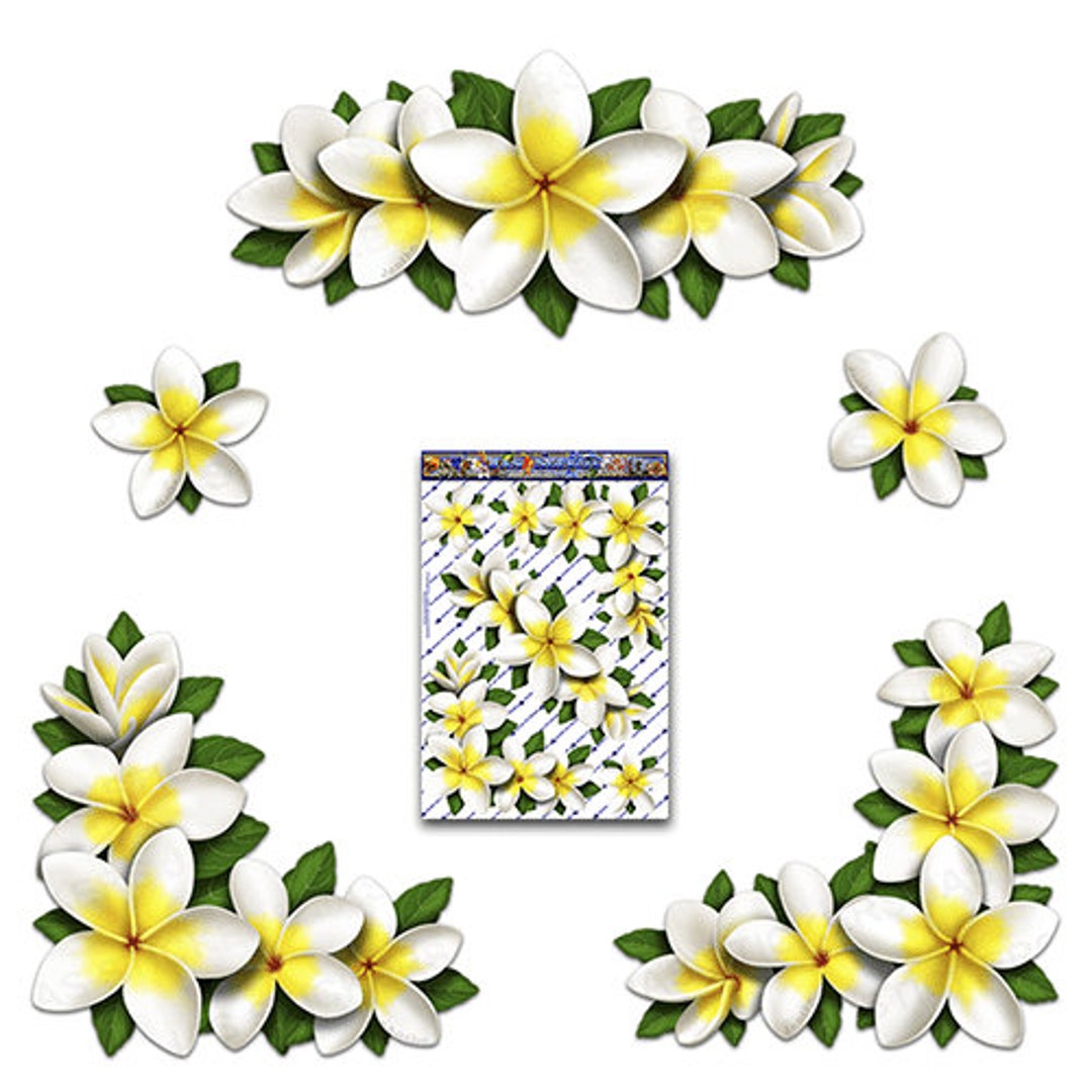 White Frangipani PLUMERIA FLOWER Corners Pack Car Sticker Decal Laptop ...