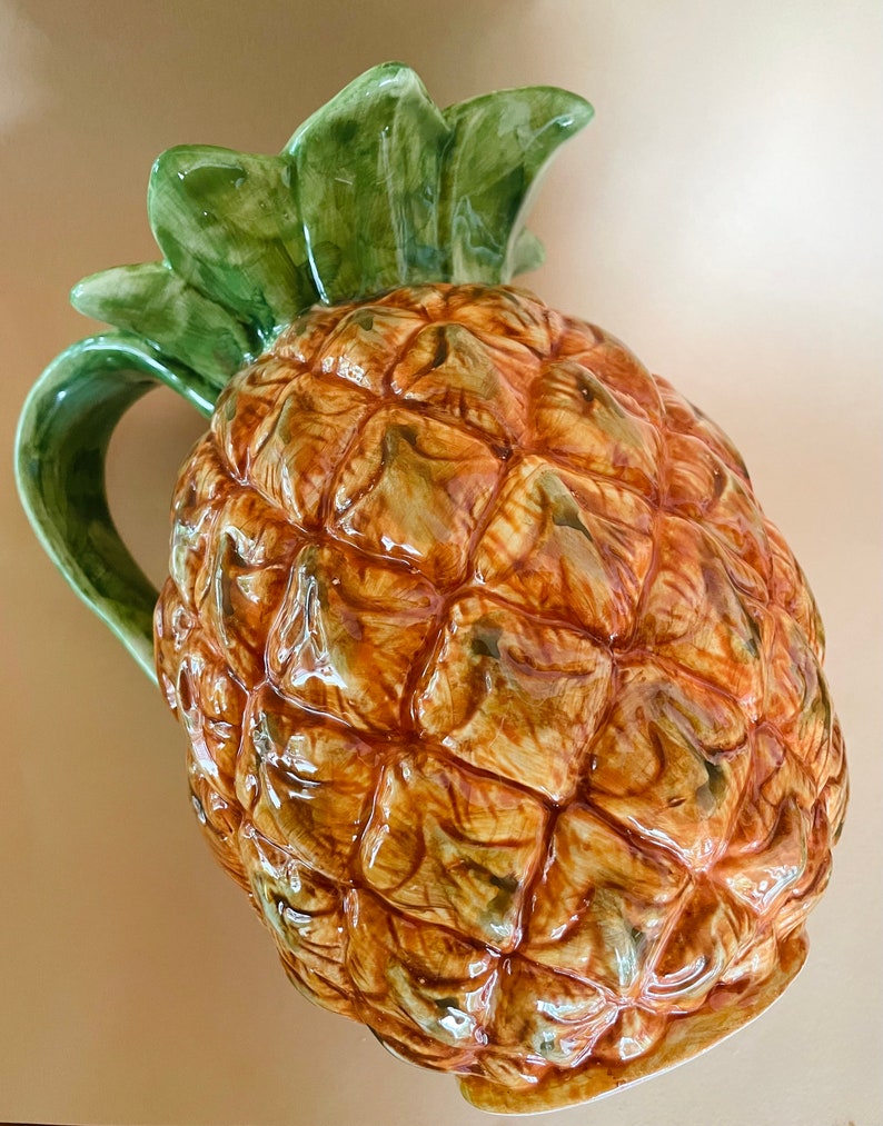 Decanter Pitcher Pineapple Shape Barbotine Vintage 80's Ceramic Orange ...