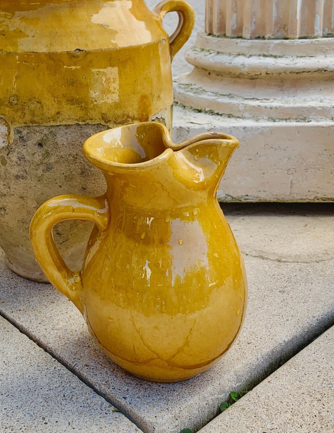 Large Vintage Ceramic Pitcher With Pinched Neck Artisanal Pitcher - Etsy