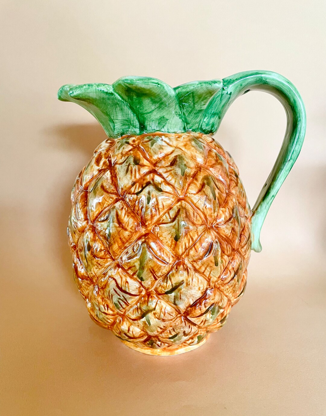 Decanter Pitcher Pineapple Shape Barbotine Vintage 80's Ceramic Orange ...