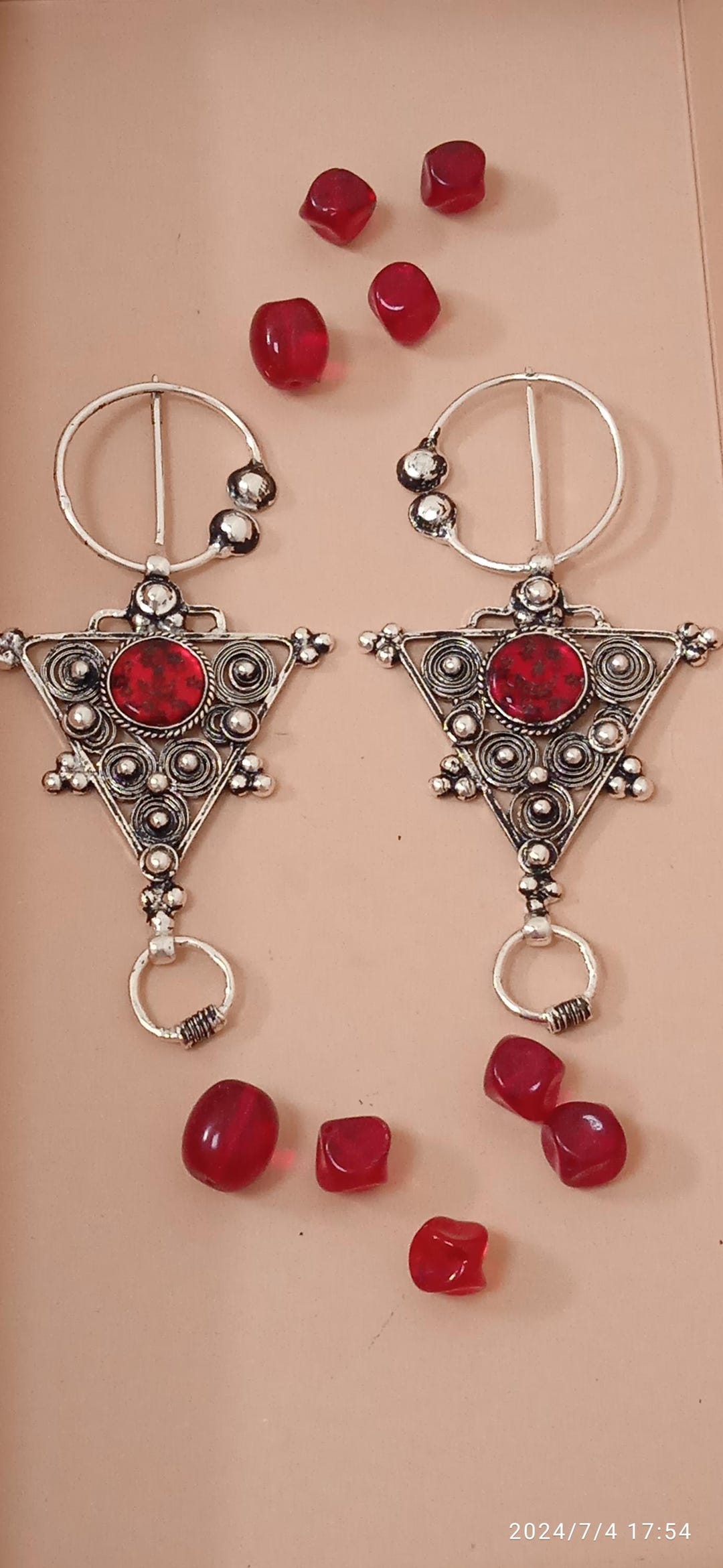 Silver Traditional Moroccan Fibula Adorned With Local Red Gemstone ...