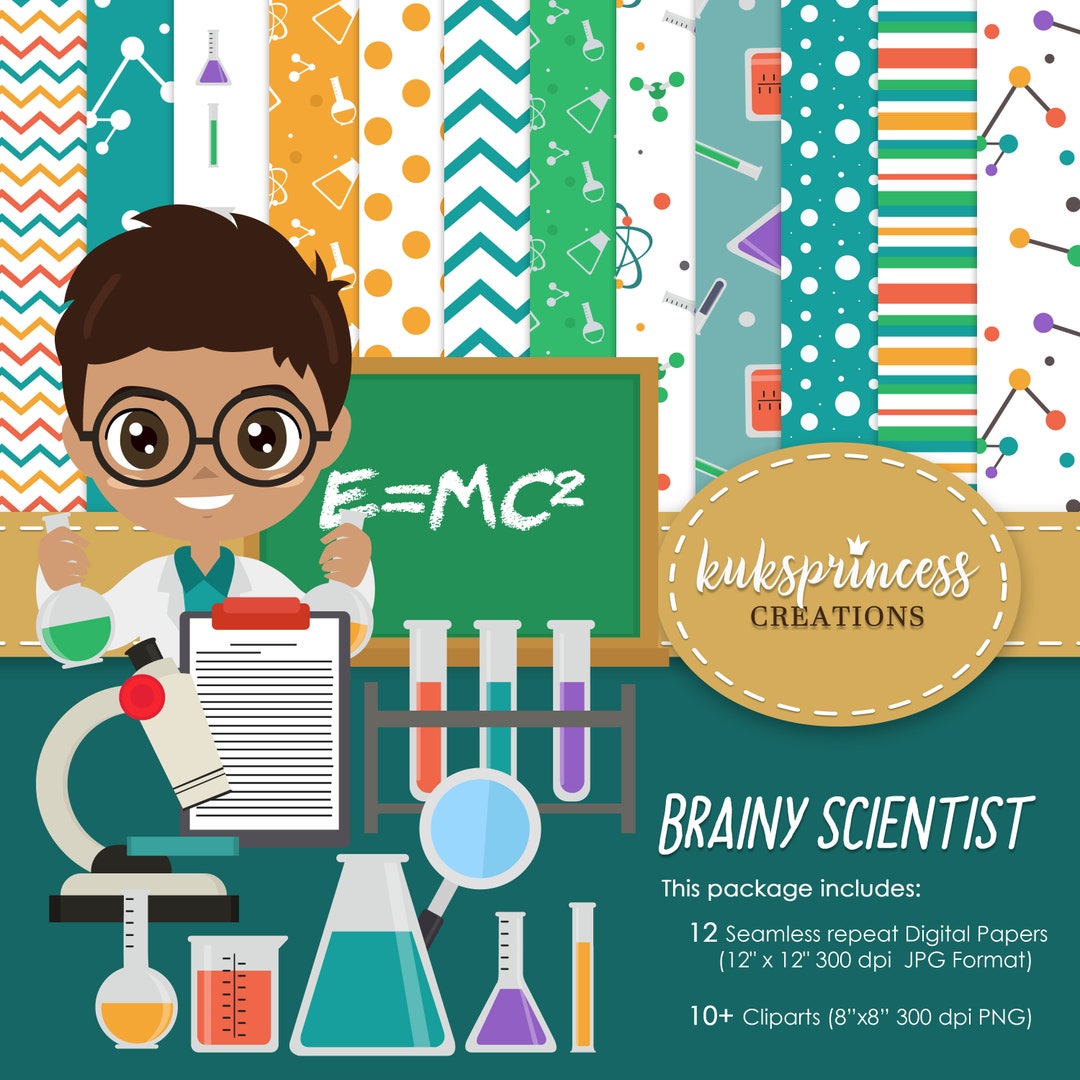 Brainy Scientist Colorful Cliparts and Digital Paper for Science ...