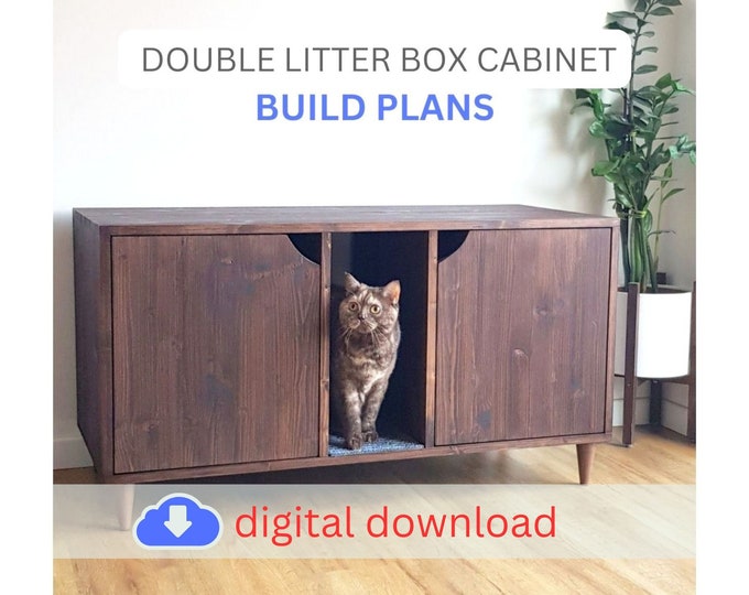 Cat Double Litter Box Cabinet Build Plans, DIY Litter Box Plans, Cat ...