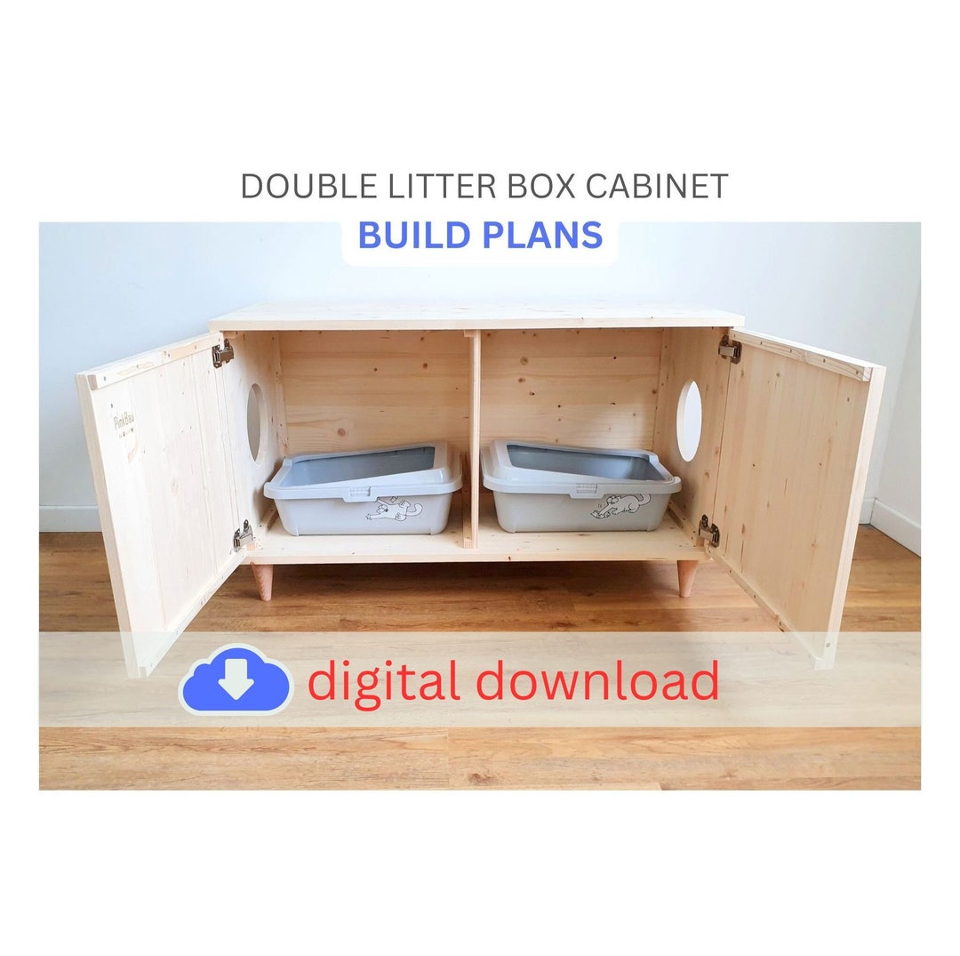 Cat Double Litter Box Cabinet Build Plans, DIY Litter Box Plans, Cat ...