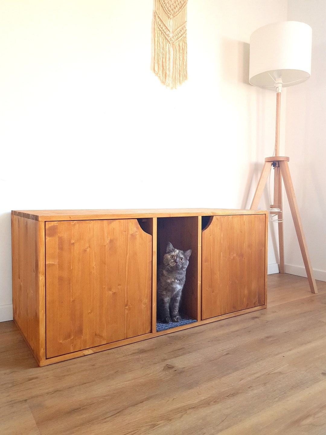 Double Litter Box Cabinet, Modern Cat Litter Box Enclosure, Cat Litter ...