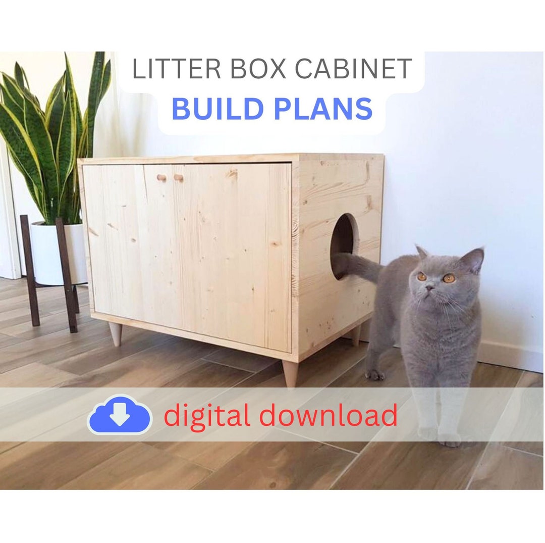 Cat Litter Box Cabinet Build Plans, DIY Litter Box Plans, Cat Furniture ...