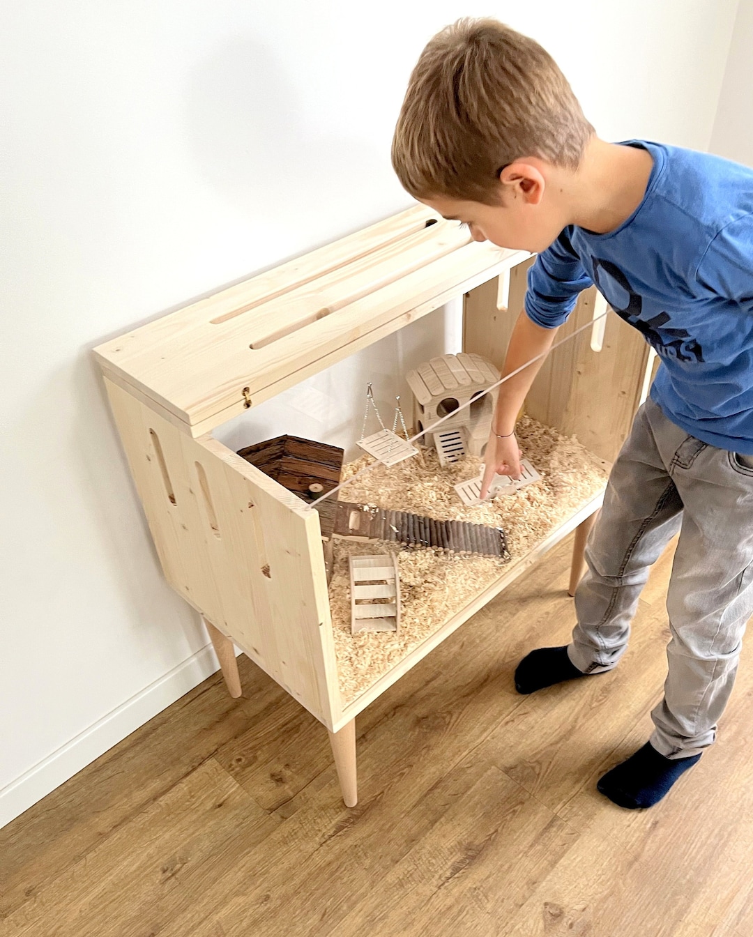 Mid-century Modern Hamster Cage,wood Hamster House, Pet Furniture ...