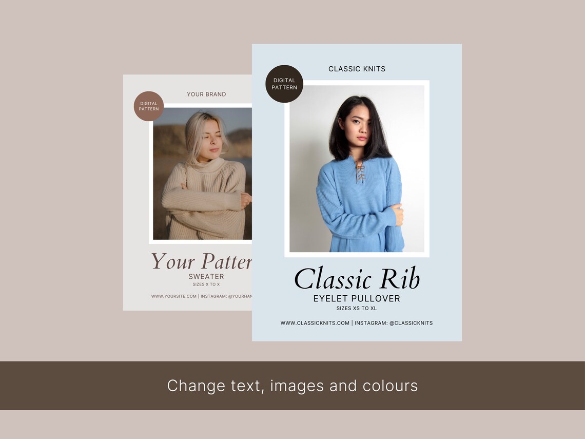 Neutral Scandi Knitting Pattern Template | Canva Template | A4 PDF ...