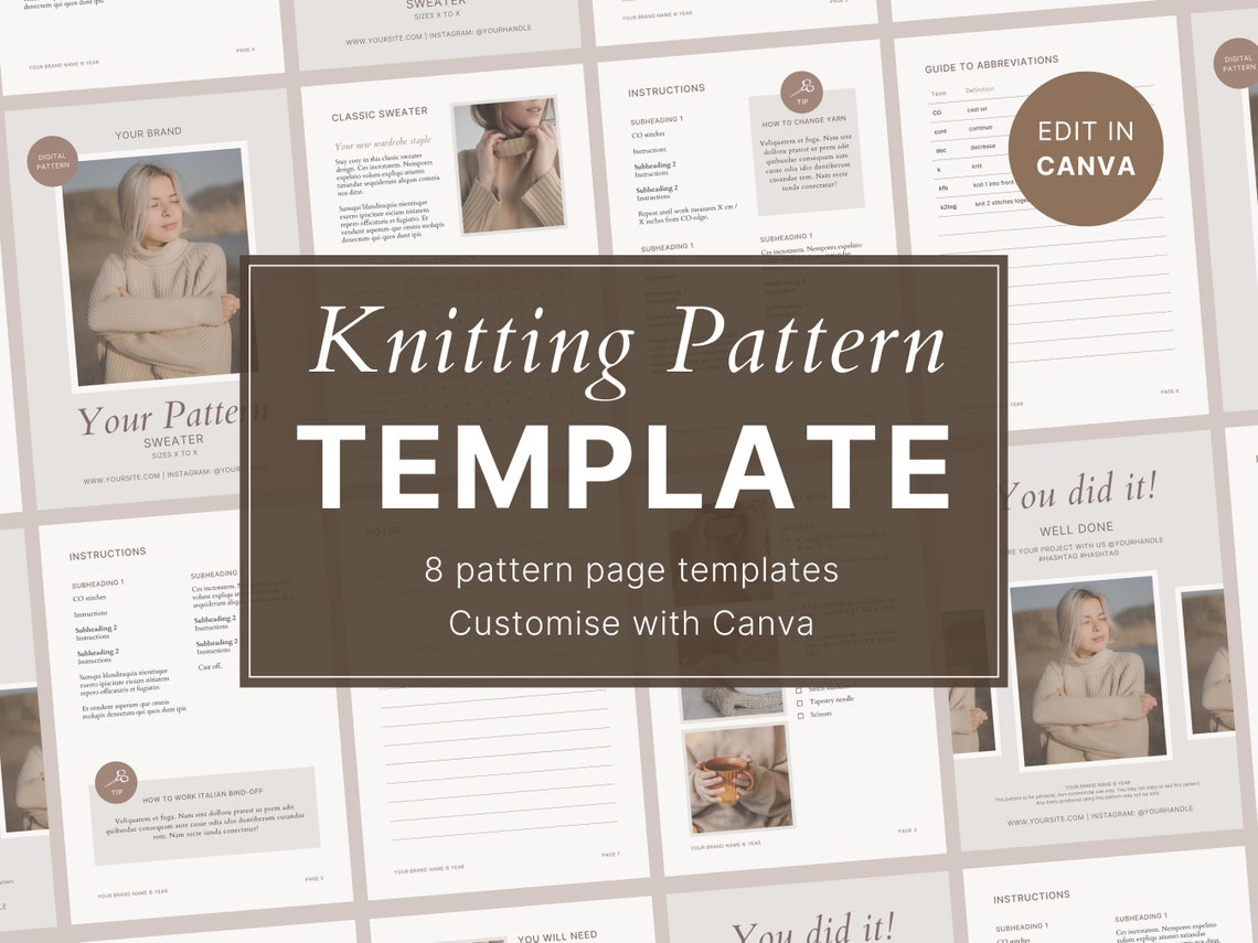 Neutral Scandi Knitting Pattern Template Canva Template A4 PDF Pattern ...