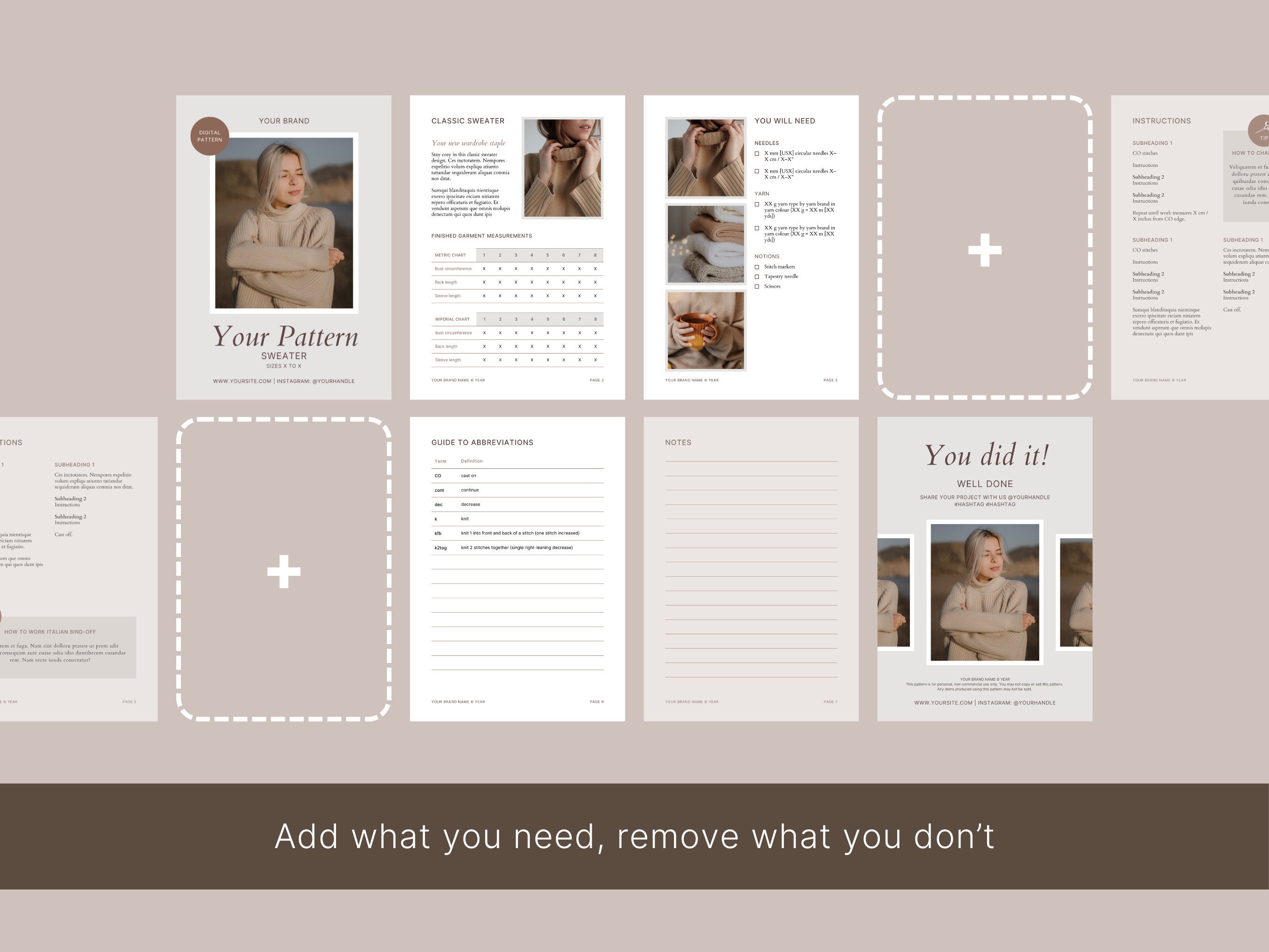 Neutral Scandi Knitting Pattern Template | Canva Template | A4 PDF ...