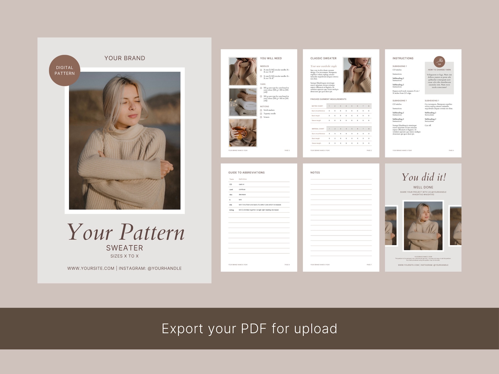 Neutral Scandi Knitting Pattern Template | Canva Template | A4 PDF ...