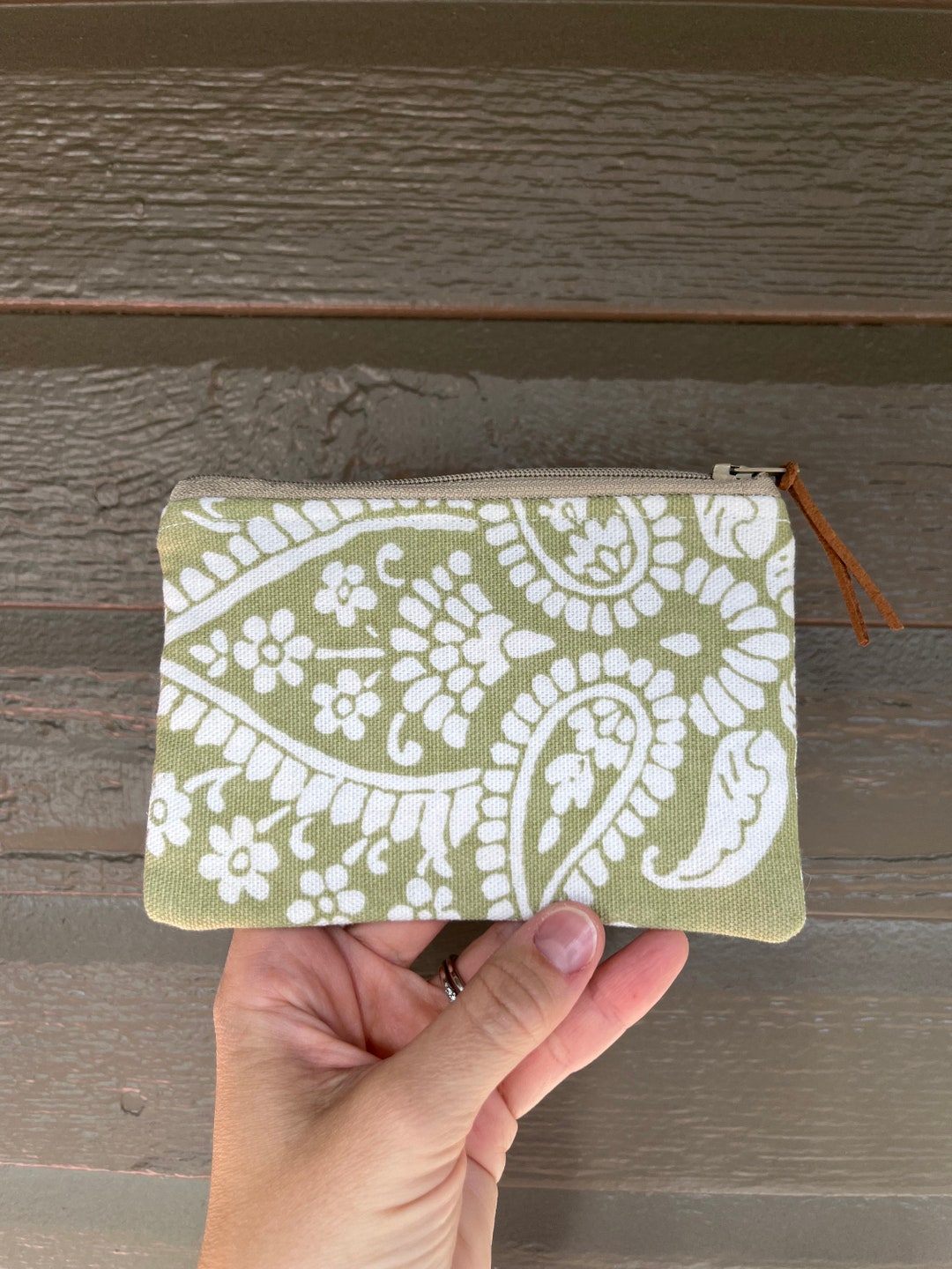 Green Boho Zipper Pouch/ Green Zipper Pouch/ Makeup Pouch/ Green Coun ...