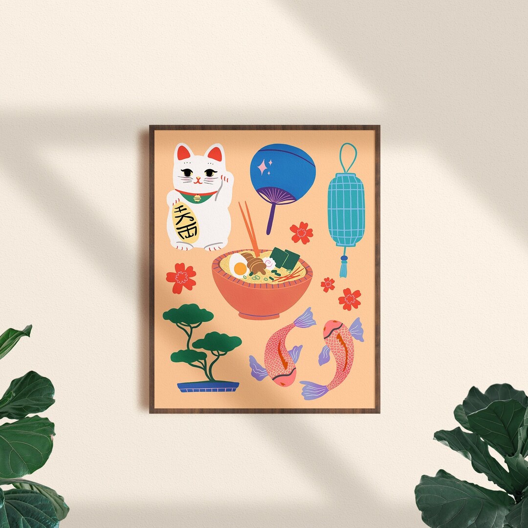 Japanese Ramen Wall Print | Digital Download Print, Maneki Neko, Ramen ...