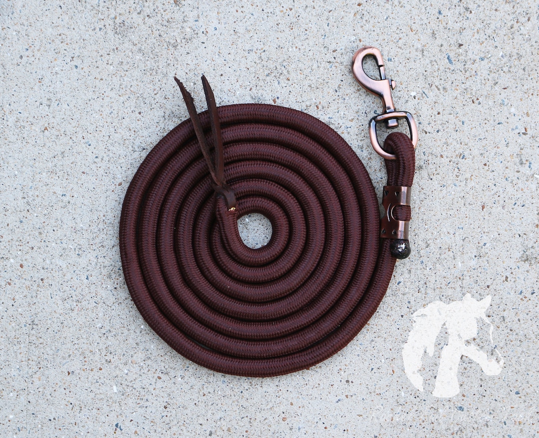 12' Poly Rope Horse Lead Rope - Leather Popper and Copper Colored Clip ...