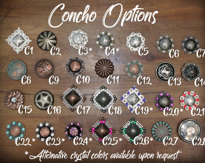 Pair Antiqued Sunflower Conchos Bridle Loop Back Silver Plate Horse ...