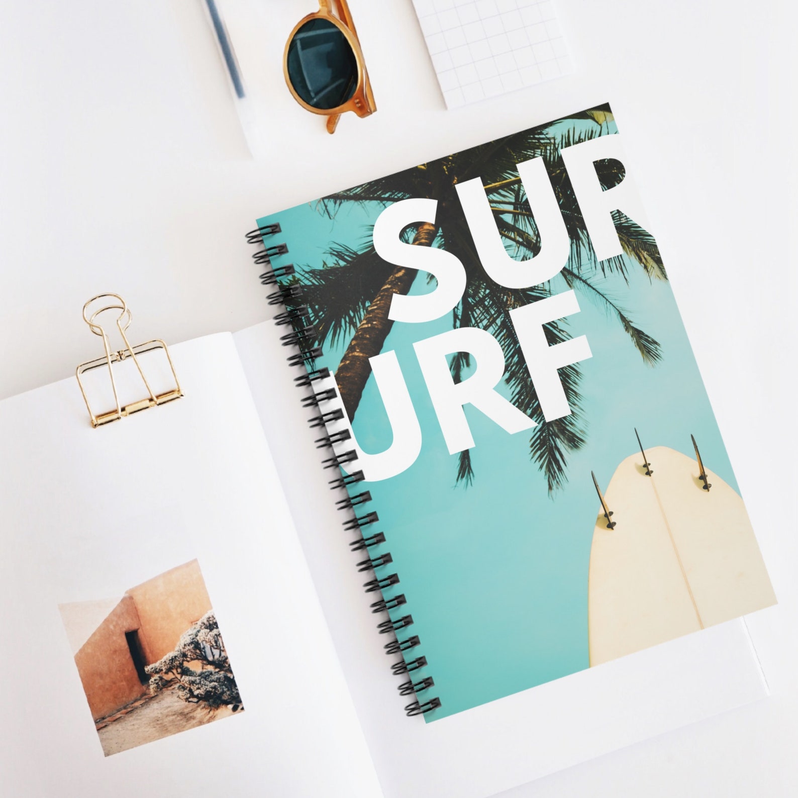 Surfing Tropical Surfboard Spiral Notebook Ruled Line Gift for Him ...