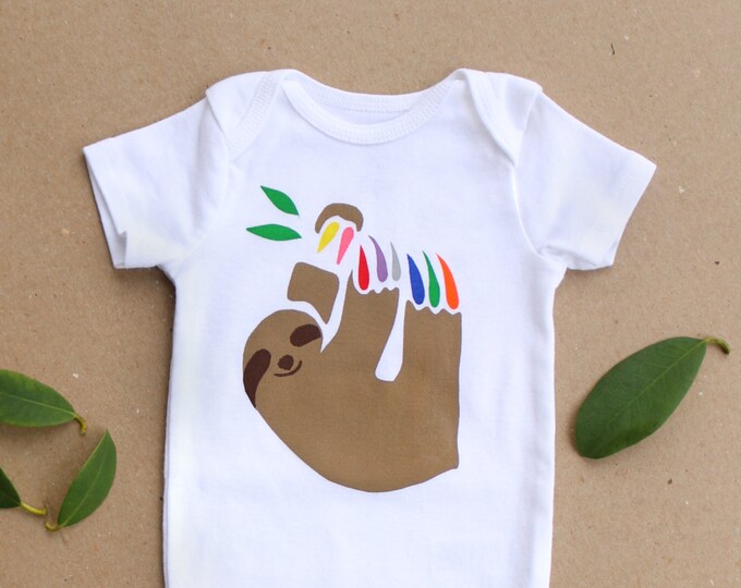 Sloth Baby One-piece Bodysuit / Sloth Baby Clothes / Rainbow Animal ...