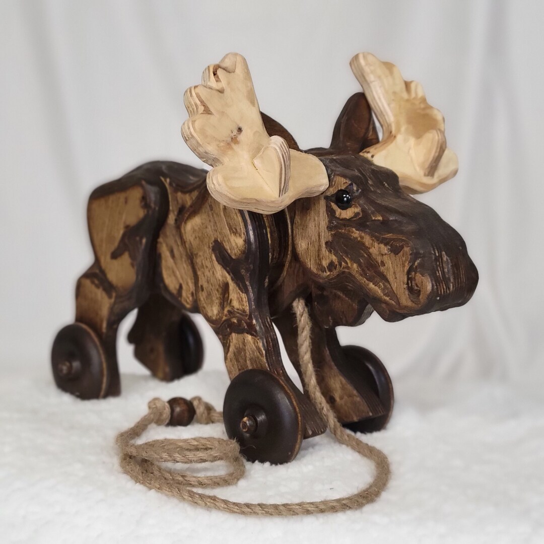 Rustic Carved Wooden Moose Pull Toy, Nursery Decoration, Montana Baby ...