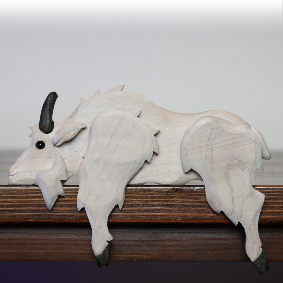 Carved Wooden Mountain Goat Shelf Decoration, Glacier Park Art - Etsy