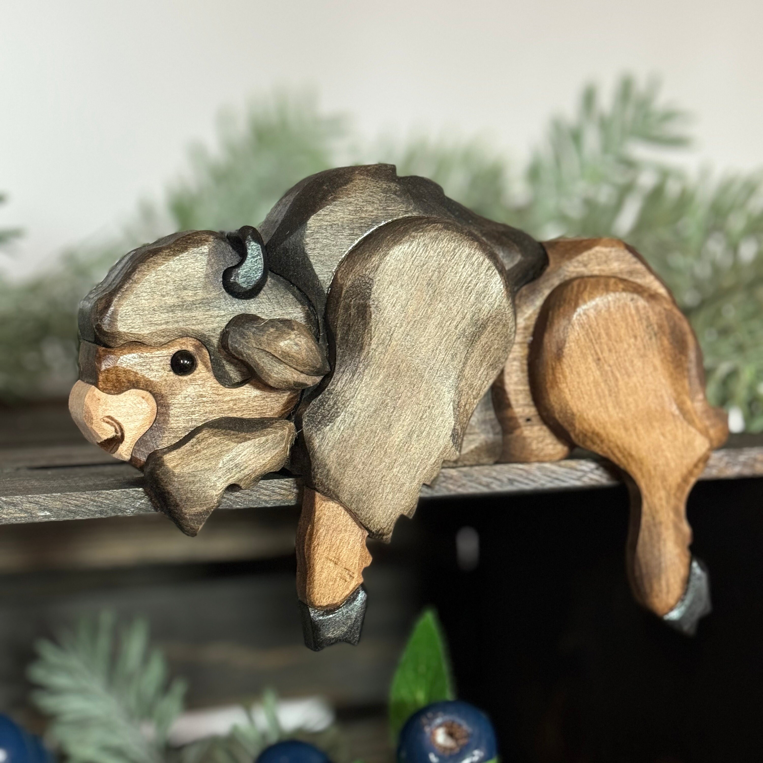 Wooden Bison Shelf Sitter | Rustic Cabin Decor | Western Home Decor ...
