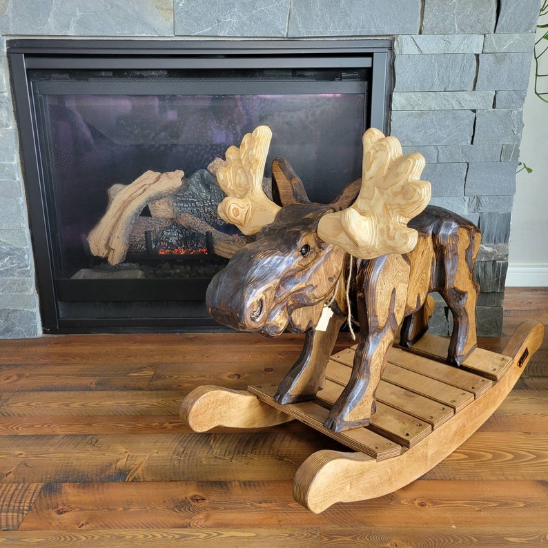 Carved Wooden Rocking Moose Rocking Horse for Toddler | Etsy