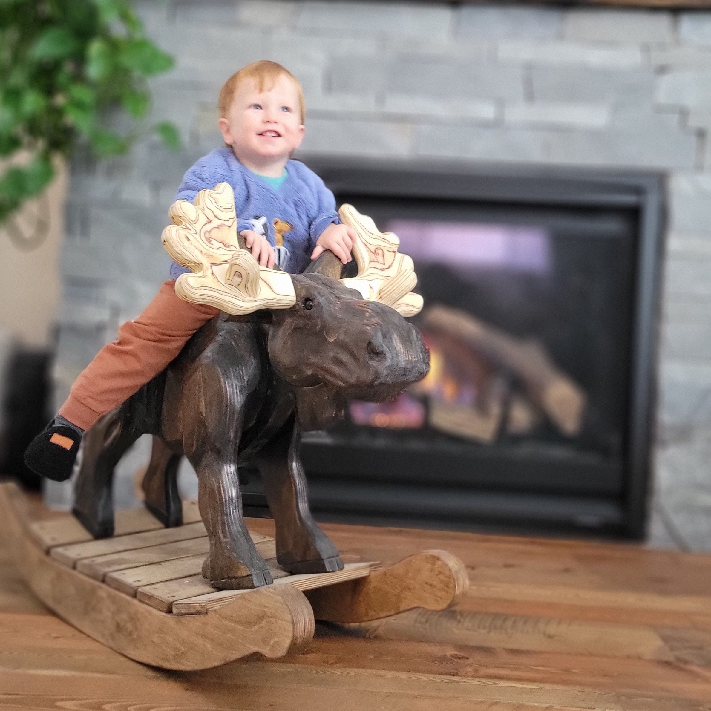 Carved Wooden Rocking Moose Rocking Horse for Toddler - Etsy