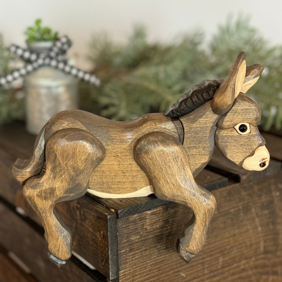 Carved Wooden Donkey Shelf Decoration | Burro Art | Farmhouse Decor - Etsy