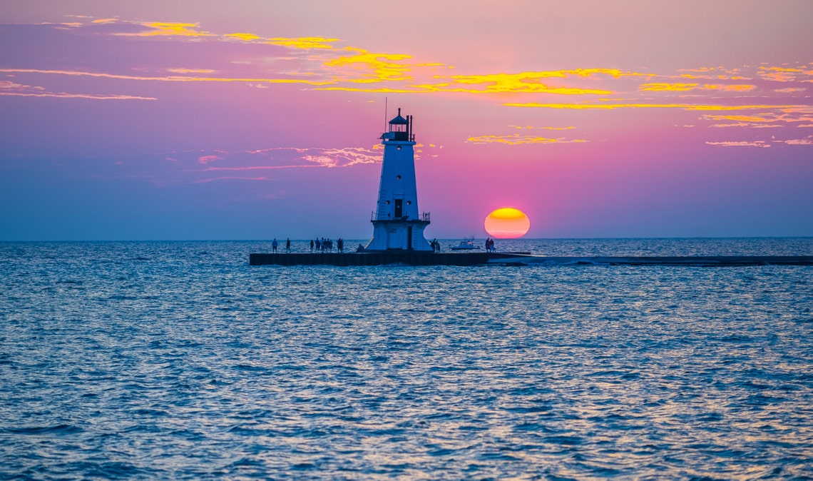 The Ludington Light Lighthouse Sunset in Northern Michigan 10x20 Photo ...