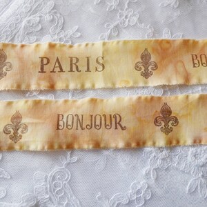 Hand Stamped and Frayed Ribbon, Fleur De Lis Ribbon, Paris Ribbon - Etsy