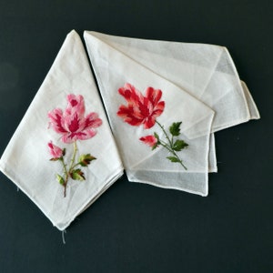 Pair of Embroidered Red Roses Cotton Handkerchiefs - Etsy