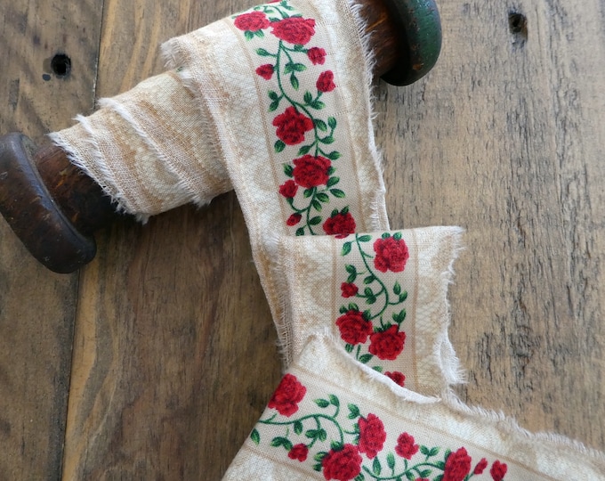 Trailing Red Roses Hand Frayed Cotton Ribbon - Etsy