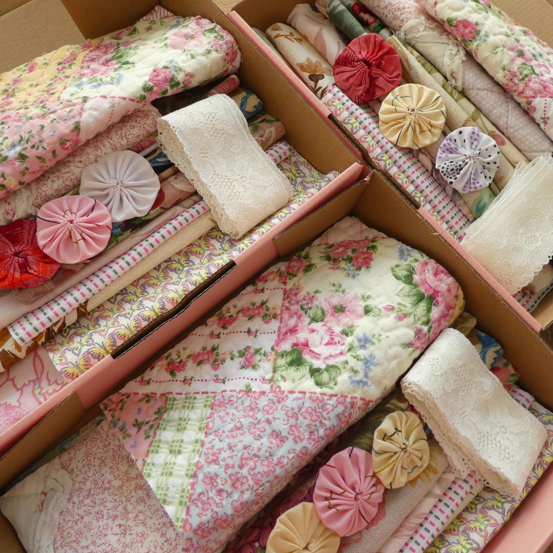 Box of Fabric and Quilt Pieces for Slow Stitching and Creative Fibre ...