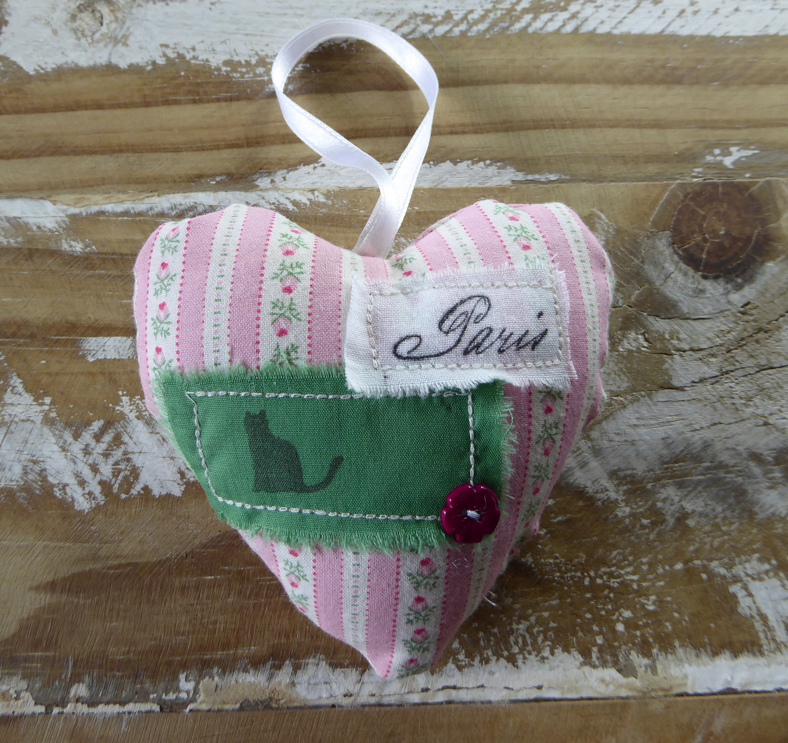 French Themed Fabric Heart Decoration Handmade Hanging Heart - Etsy ...