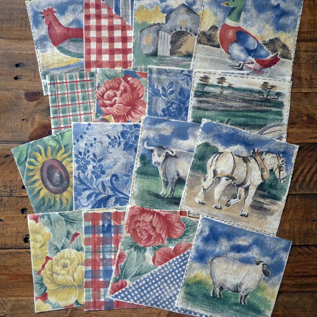 Vintage Country-style Fabric Squares, Fabric Pieces - Etsy