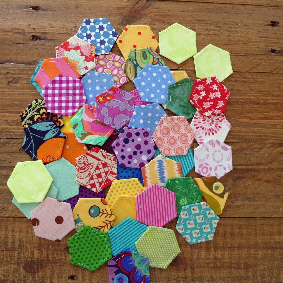 Hand Tacked 1" Hexies Bright Colours for Craft, Slow Stitching, One ...
