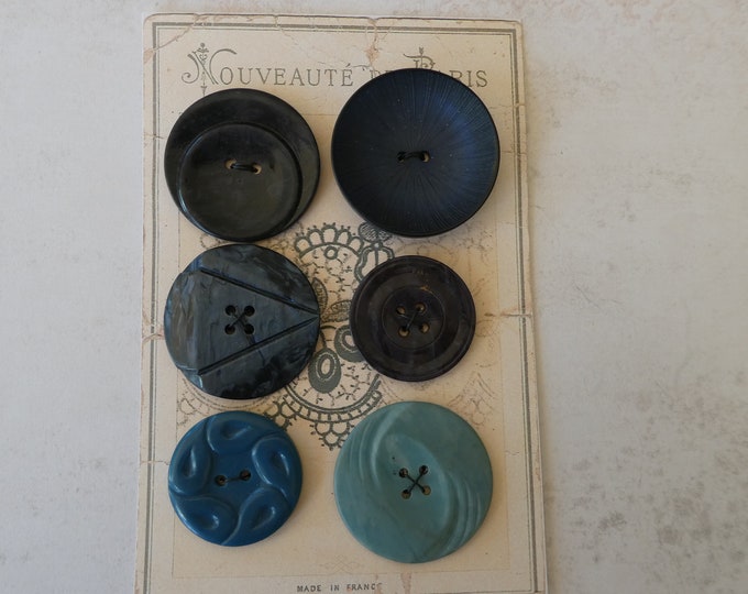 Six Vintage Blue Art Deco Buttons, Large Two and Four Hole Buttons - Etsy