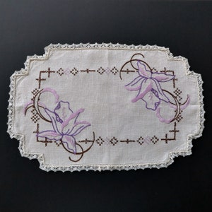 Vintage Art Deco Natural Linen Embroidered Table Centre - Etsy