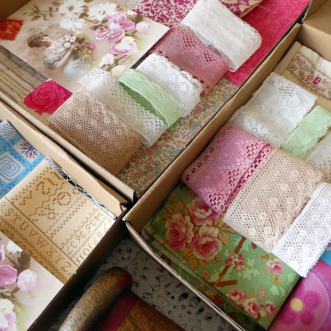 Box of Lace, Fabric and Quilt Pieces for Slow Stitching and Creative ...