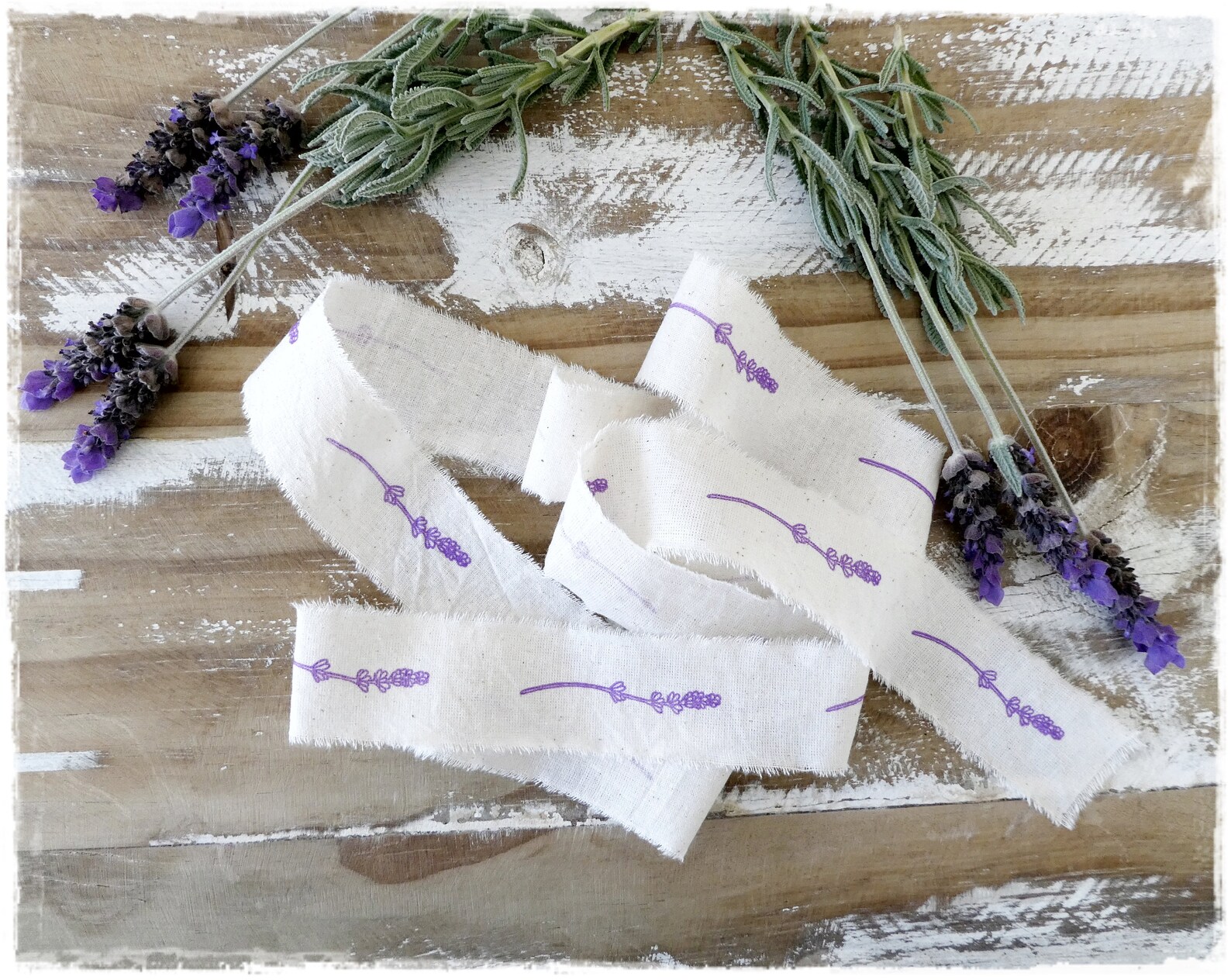 Hand Stamped and Frayed Ribbon Lavender Flowers - Etsy Australia