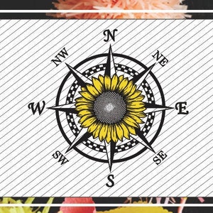 Sunflower Compass Rose SVG Clipart Iron on Transfer File Sunflower ...