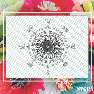 Sunflower Compass Rose SVG Clipart Iron on Transfer File Sunflower ...