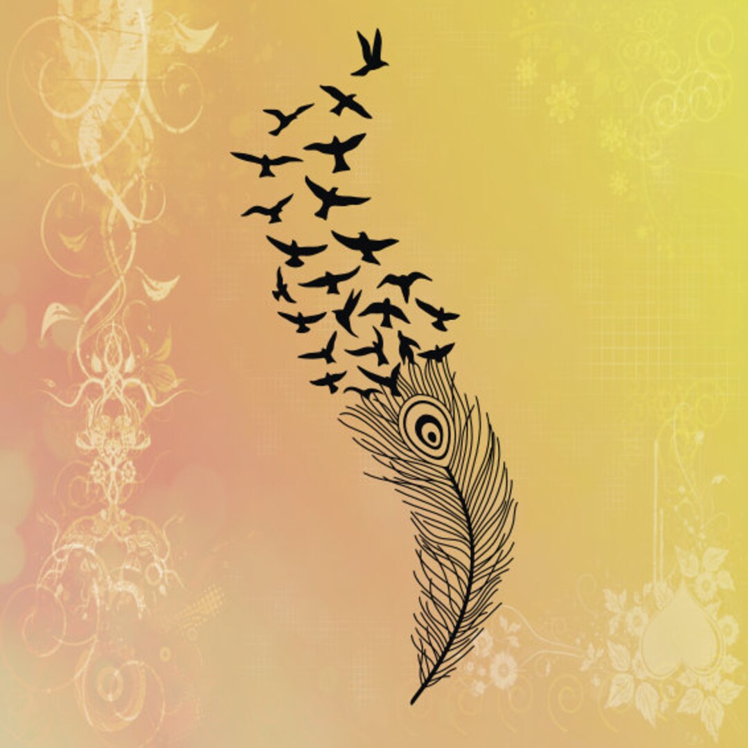 Feather With Birds Svg Cutting Vinyl Crafts Feather And Birds Svg Cricut Feather Clipart Instant