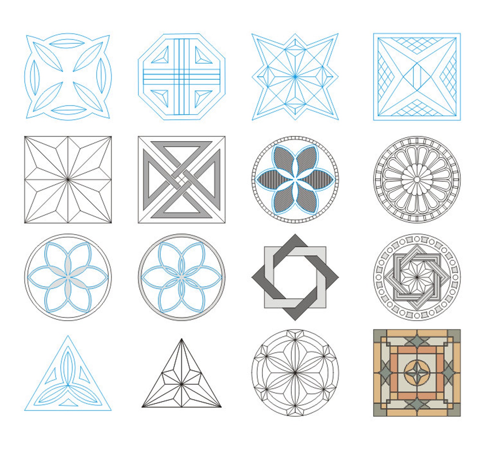 Geometric SVG Clipart Marquetry Laser Cutting and Engraving | Etsy